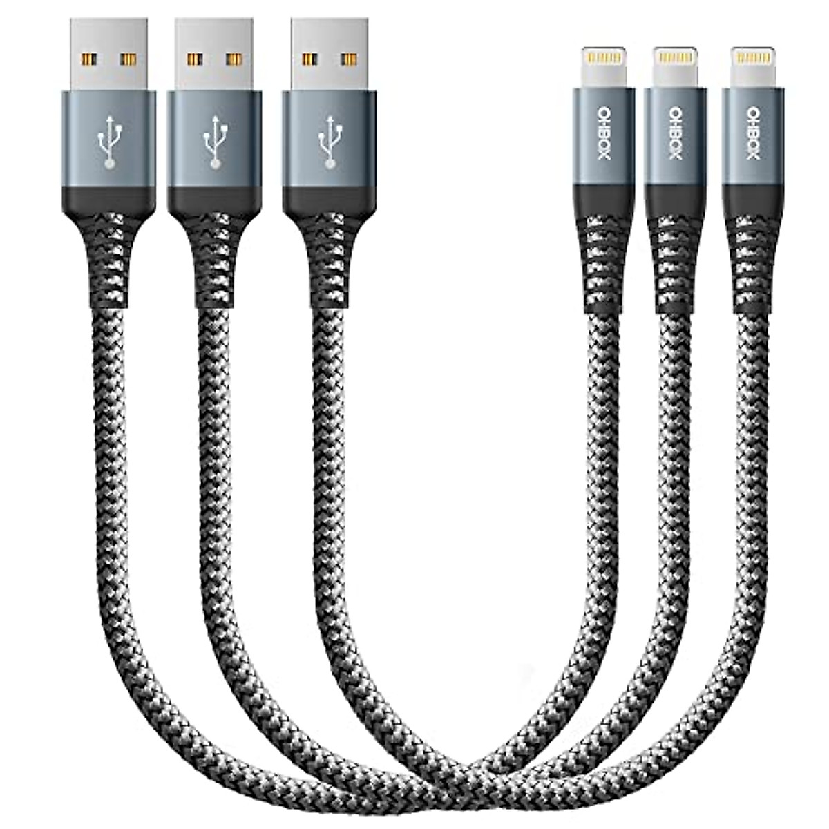ohbox Short iPhone Charger Cable 3Pack 12 inch Lightning Cable 1FT iPhone Charging Cord Compatible with iPhone 14/13/12/11/Pro/Max/Mini/X/Plus/8/7/6/5S/SE/Plus/iPad