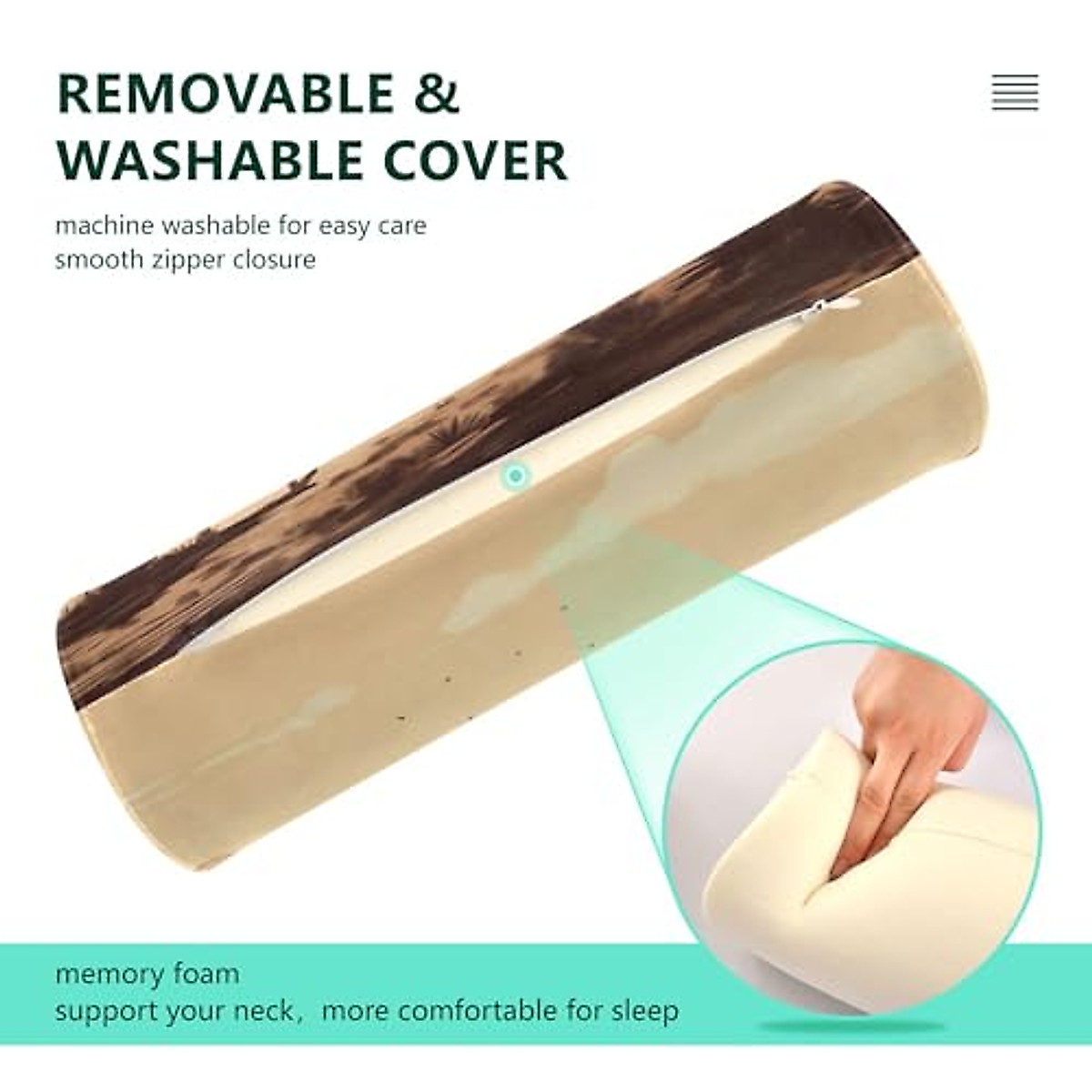 xigua Western Cowboy Neck Roll Pillow for Neck Relief with Removable Washable Cover - Memory Foam Round Cylinder Bolster, Ergonomically Designed for Head, Neck, Back, and Legs