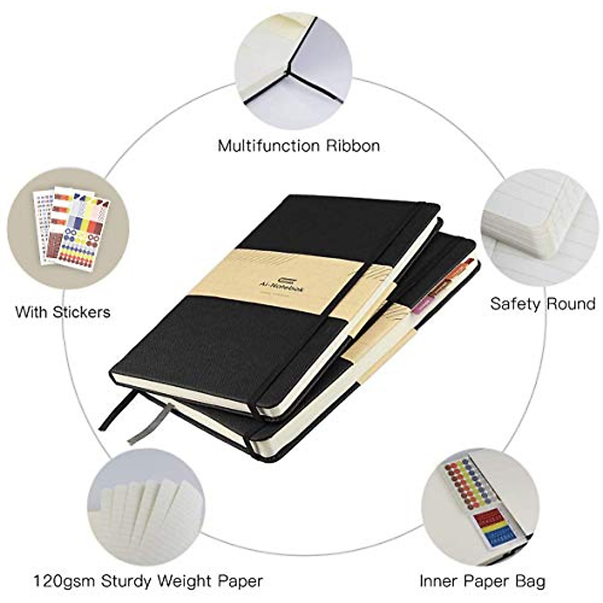 Classic Notebooks Lined Hardcover 2 Pcs A5 Hardcover Faux Leather Notebooks Premium PU Leather 120 GSM Quality Thick Paper 5 x 8.25 Inches Journal Notebook for Work & School 2 Black