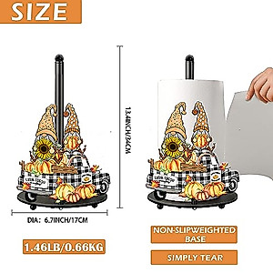Fall Paper Towel Holder, Autumn Kitchen Decor, Farmhouse Fall Gnomes Kitchen Decor Accessories Paper Towel Holder Stand, Metal Fall Decorations for Home Bathroom, Large Towel Stand for Countertops