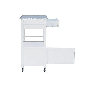 White Linon Storage Cart On Wheels With Granite Top. Great For Small Kitchens!!