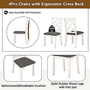 LIADTOP Modern, Mid-Century Solid Wood 5-Piece Set, 42'' Round Dining Table with 4 Upholstered Chairs for Small Places,Brown+Gray