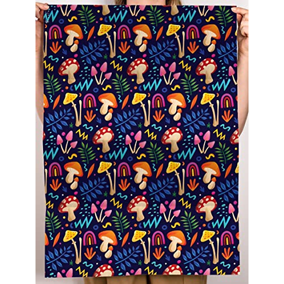 Mushroom Wrapping Paper - For Men And Women - 6 Sheets Thick Gift Wrap - Black Colorful Psychedelic - For Birthday Halloween Christmas - Comes With Fun Stickers - By Central 23