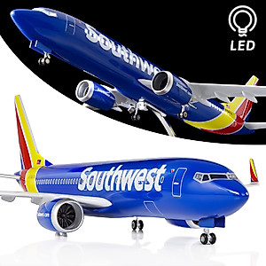 Lose Fun Park 1:80 Scale Large Model Airplane Southwest Airlines Boeing 737 Plane Models Diecast Airplanes with LED Light for Collection or Gift