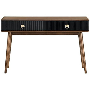 MAKLAINE Modern Wood ad Veneer Console Table in Black/Walnut