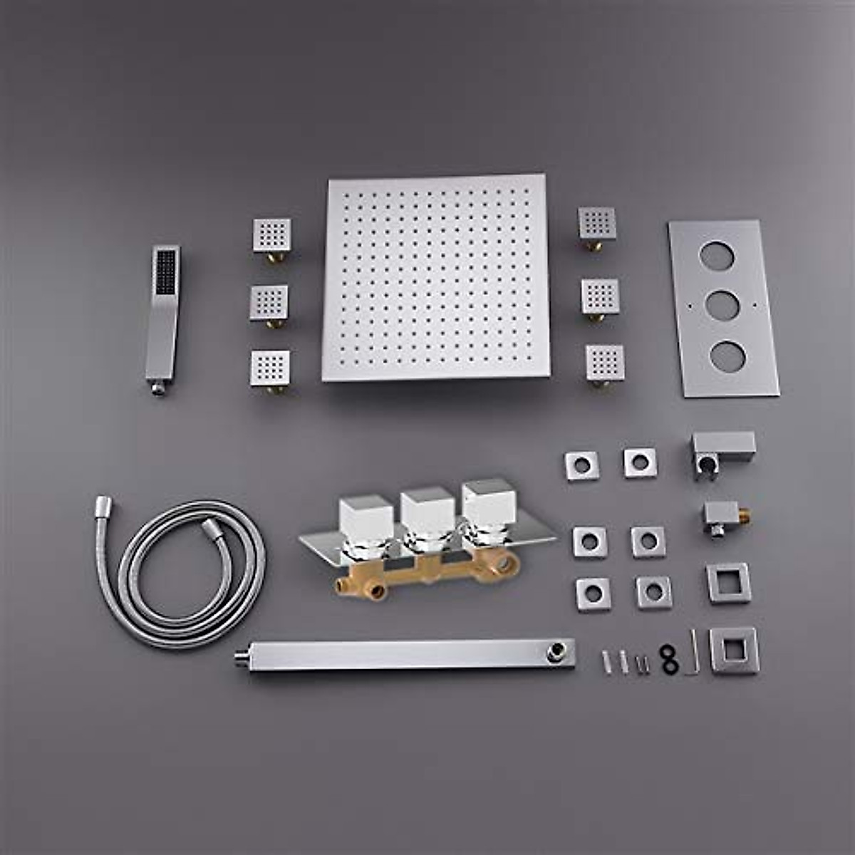 Bath Select Velar Brass Bathroom Shower Set N45 - BATHROOM-TAPN45 With Rain Shower Head, Hand Shower, Mixer, Diverter & 6 Body Jets Classic Style Wall Mount Shower Set - 10 Inch