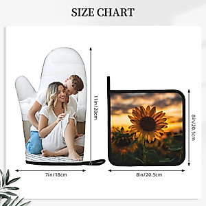 Custom Oven mitt with Photo Personalized Design Name Text Image Oven Mitts and Pot Holders Sets Heat Resistant Oven Gloves for Kitchen Cooking Baking Grilling Gifts (1right Oven mitt+1pot Holder Set)