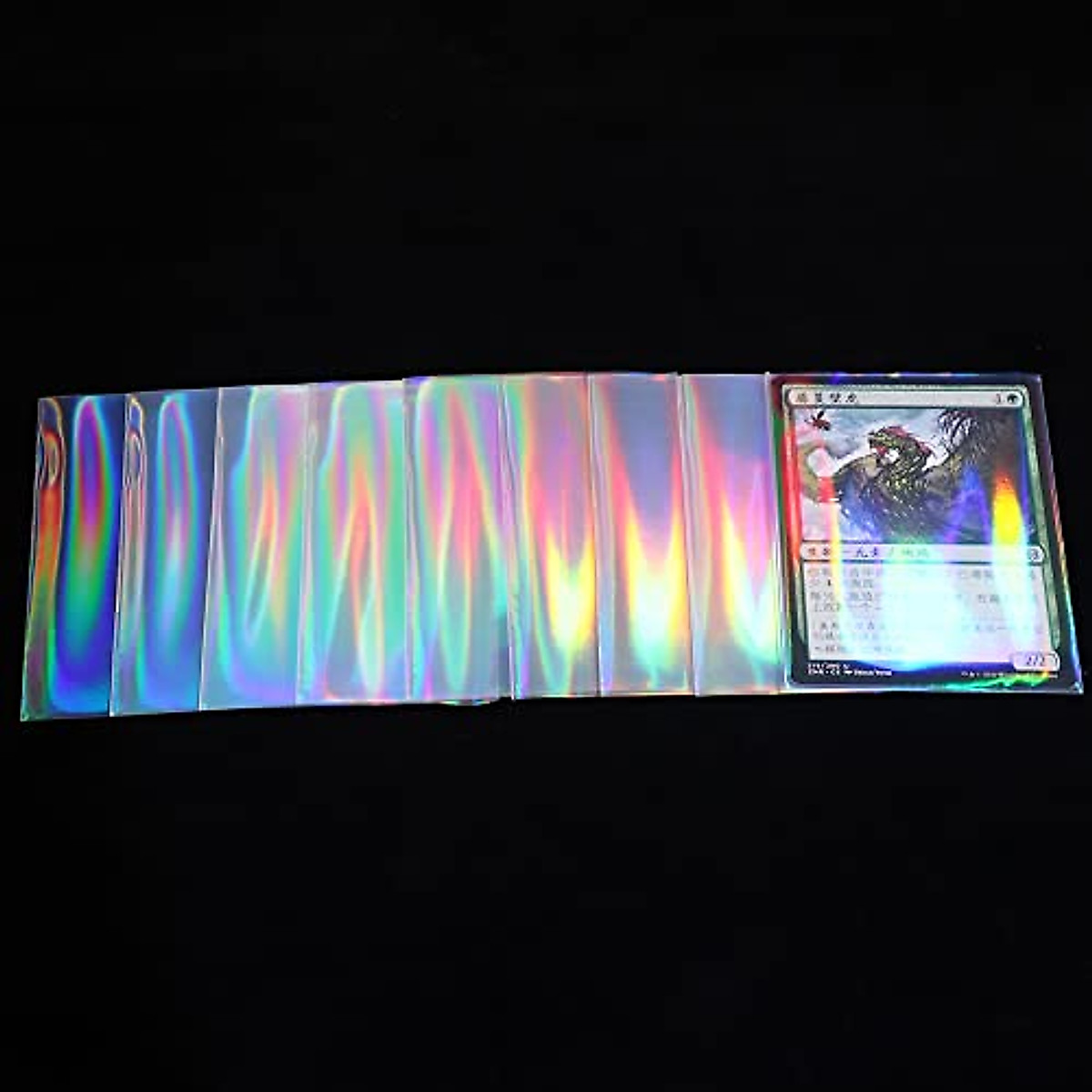 Black Lotus 100CT Double Side Foil Gemstone Rainbow Laser Flashing Card Sleeves Trading Cards Shield Magic Card Protector Holographic Flashing Protective Idol Cover (Rainbow 65x90mm)