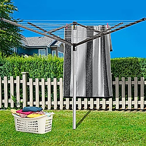 Bizvalue Clothesline Outdoor Rotary Dryer, 4 Arms Foldable Heavy Duty Height Adjustable Clothes Drying Rack, 196FT Drying Space, Hang Wet or Dry Laundry