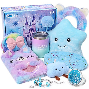 Golray Frozen Toys for Girls Kids Elsa Gift 6 7 8 9 10 Years Old, Light Up Pillow Stationery Plush Lock Diary Water Cup Fluffy Accessories Teen Princess Toy Christmas Birthday Gift for Girl Age 6+