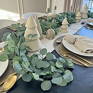 CQURE 16Pcs Eucalyptus Garland,Artificial Eucalyptus Leaves Table Greenery Garland Wreath Vines for Wedding Party Table Fireplace Bedroom Wall Room Decor