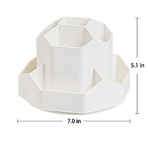 GGIANTGO Pencil Pen Holder for Desk, 9 Slots 360 Degree Rotating Desk Organizer, Cute Pen Organizers Stationery Supplies for Office Home & Art Supply (Beige)