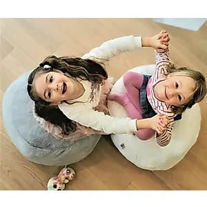 MiniOwls Plush Toy Storage Bean Bag (Unfilled) – Light Bunny Gray Faux Furry Ottoman – Sensory Soft Teddy Bear Organizer with a Zipper. Pouf 20x20x15 inch. (Light Grey, Medium)