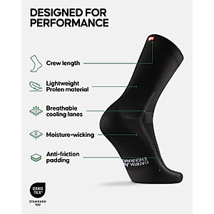 DANISH ENDURANCE 3 Pack Cycling Socks, Breathable Crew Bike Socks, Men & Women, Black, Medium