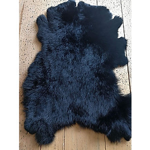 Natural Rabbit Fur Pelt Craft Grade Rabbit Pelts 10" by 14" Sewing Quality Leather Rug Blanket,Dye Black,1 Pack