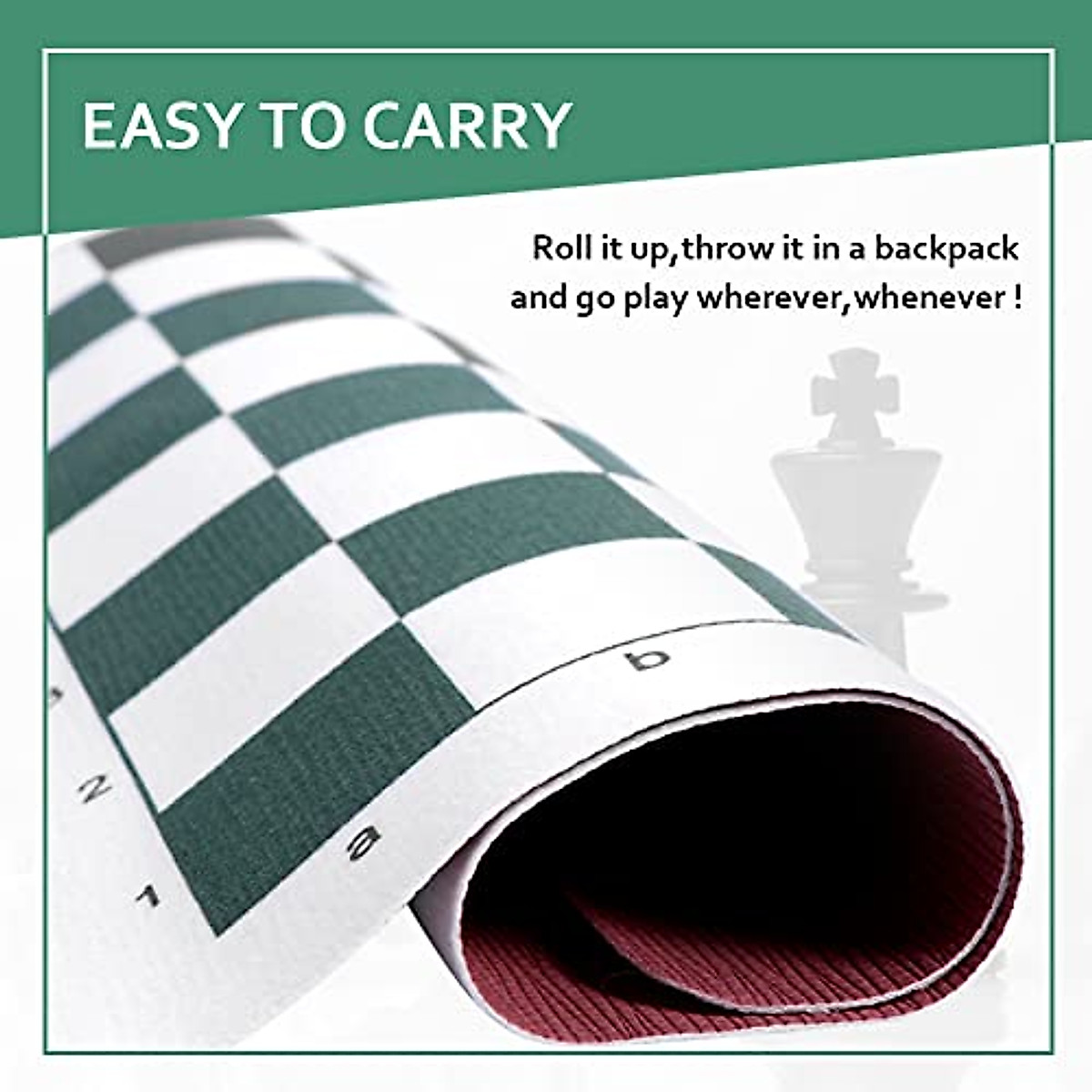 Tournament Chess Mat with Chess & Storage Bag, PU Leather Tournament Roll Up Chess Board, Chess Rollable Chessboard, Chess Mat Set for Kids and Adults (34cm with Chess Set)