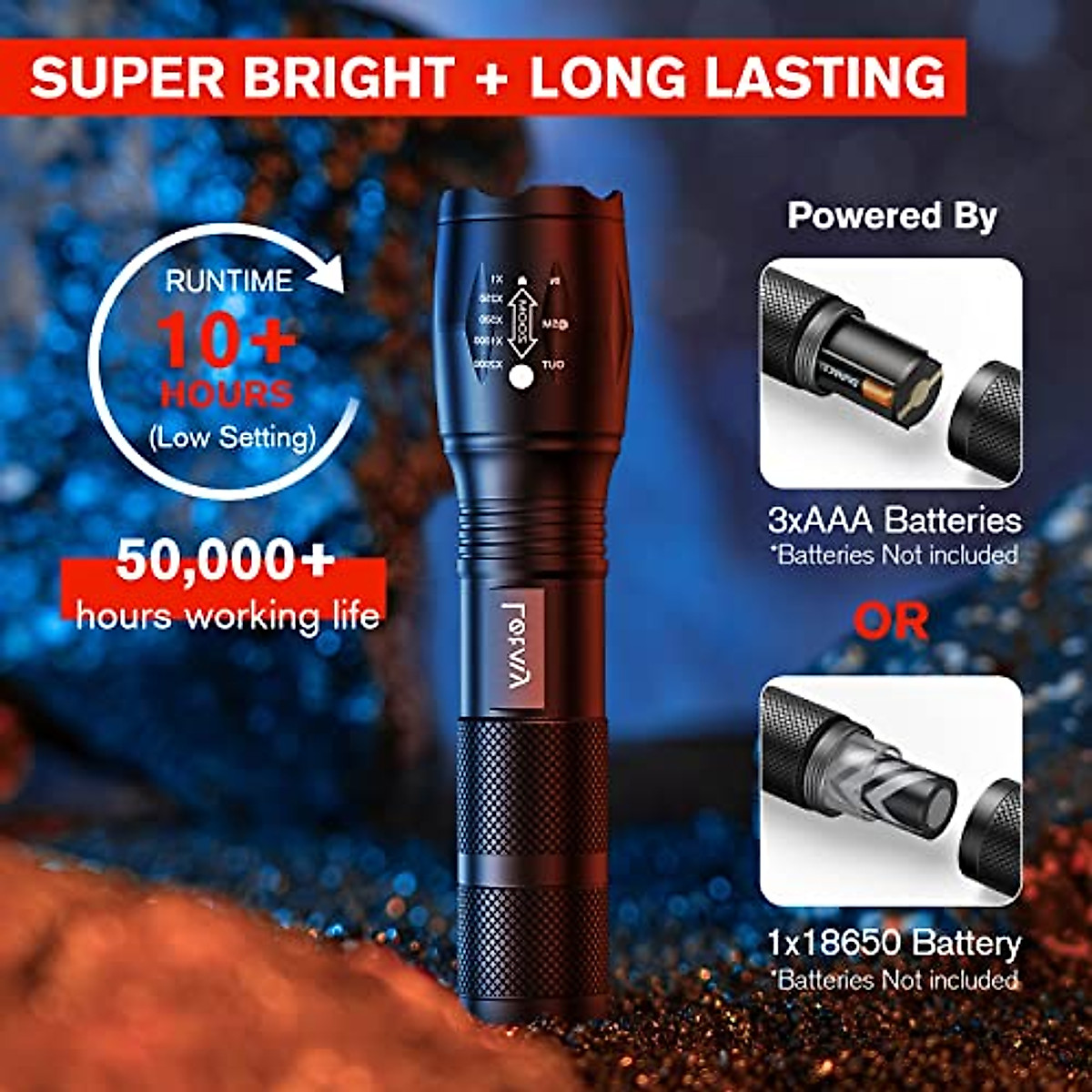 LETMY Tactical Flashlight S2000-2 Pack Bright Military Grade LED Flashlights High Lumens - Portable Handheld Flash Light, 5 Modes Zoomable Waterproof Flashlights for Home Emergency Camping Outdoor