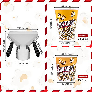 Popcorn Scoop Stainless Steel Commercial French Fry Bagger, 2 Handle Detachable Food Service Scooper for Snacks, Desserts, Ice, & Dry Goods with Reusable Popcorn Containers Bundle