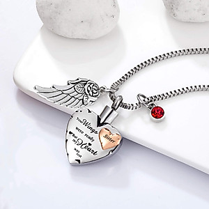 Cremation Urn Necklace Comes With Angel Wing And 12 Birthstones Ashes Jewelry Heart Memorial Pendant (Sister)