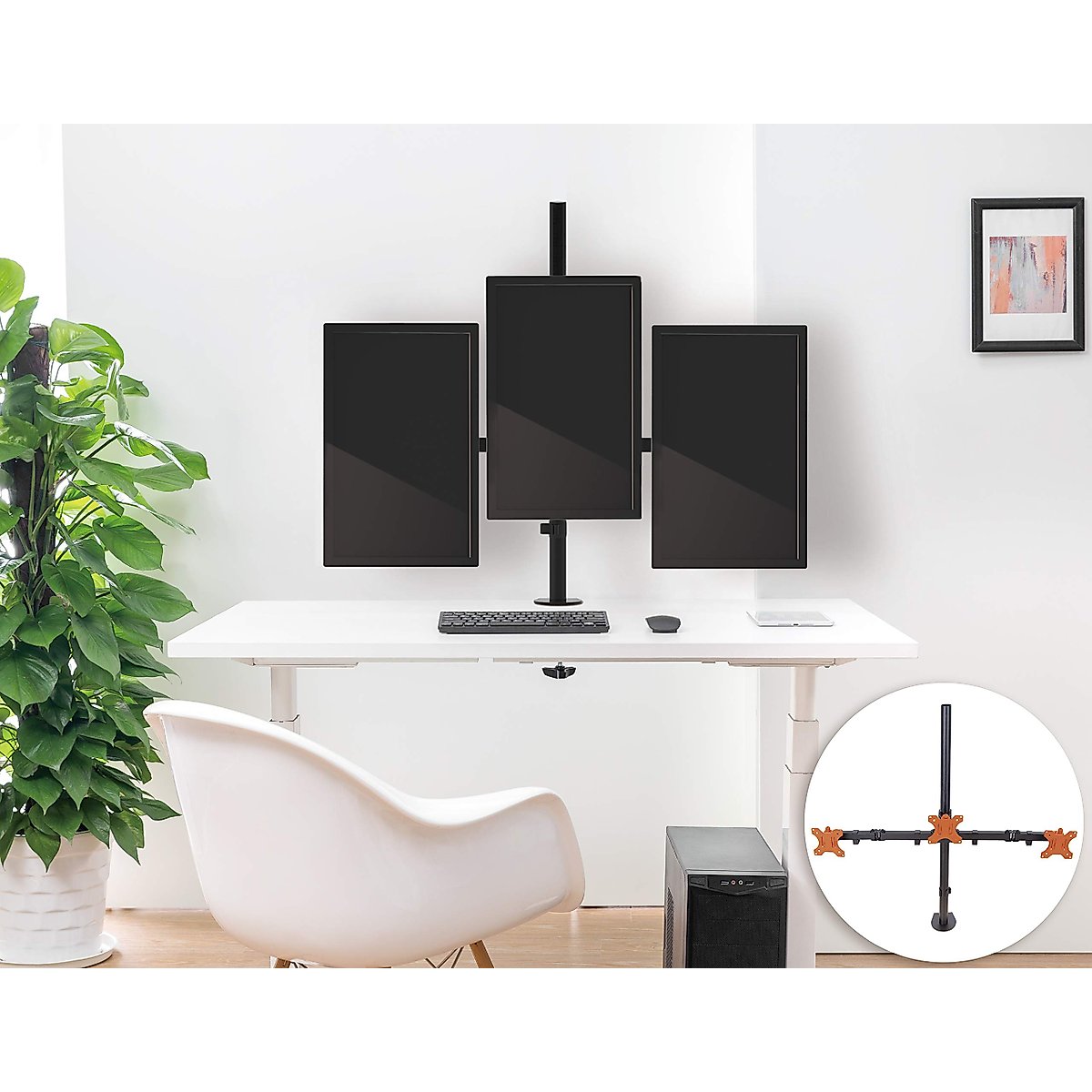 Stand Steady Triple Monitor Desk Stand with Clamp-On Base, for Home or Office Use, Height Adjustable Computer Monitor Stand with Full Articulation VESA Mounts, Fits Most LCD/LED Monitors 13-32 Inches