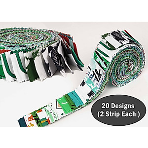 Soimoi 40Pcs Travel Print Precut Fabrics Strips Roll Up 1.5x42inches Cotton Jelly Rolls for Quilting - Multicolor