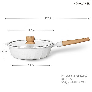 COOKLOVER Nonstick Induction Wok-12.6inch& 9.5 inch Nonstick Stir Fry Pan with Lid – White