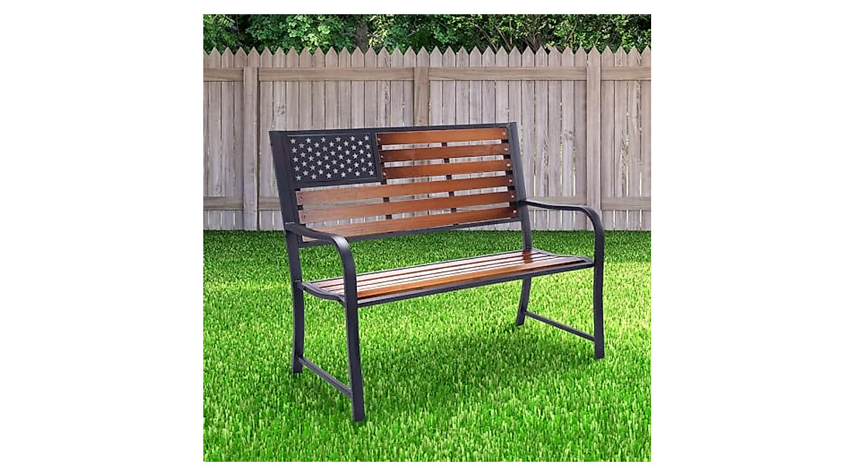 Metal American Flag Patio Bench - Stylish Outdoor Seating