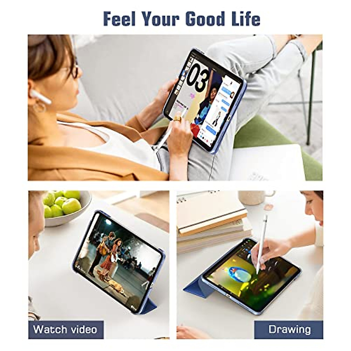 TiMOVO Case for iPad 10th Generation Case 2022, Slim Stand Cover for iPad 10th Gen 10.9 inch, Support Touch ID, Auto Wake/Sleep Smart Shell with Translucent Back, fit iPad 10 Case, Abyss Blue