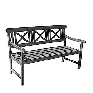 Vifah V1299 Coronado Grey-Washed 5Ft X-Back Acacia Weathered-Wood Bench for 3 Seater in Entry Way