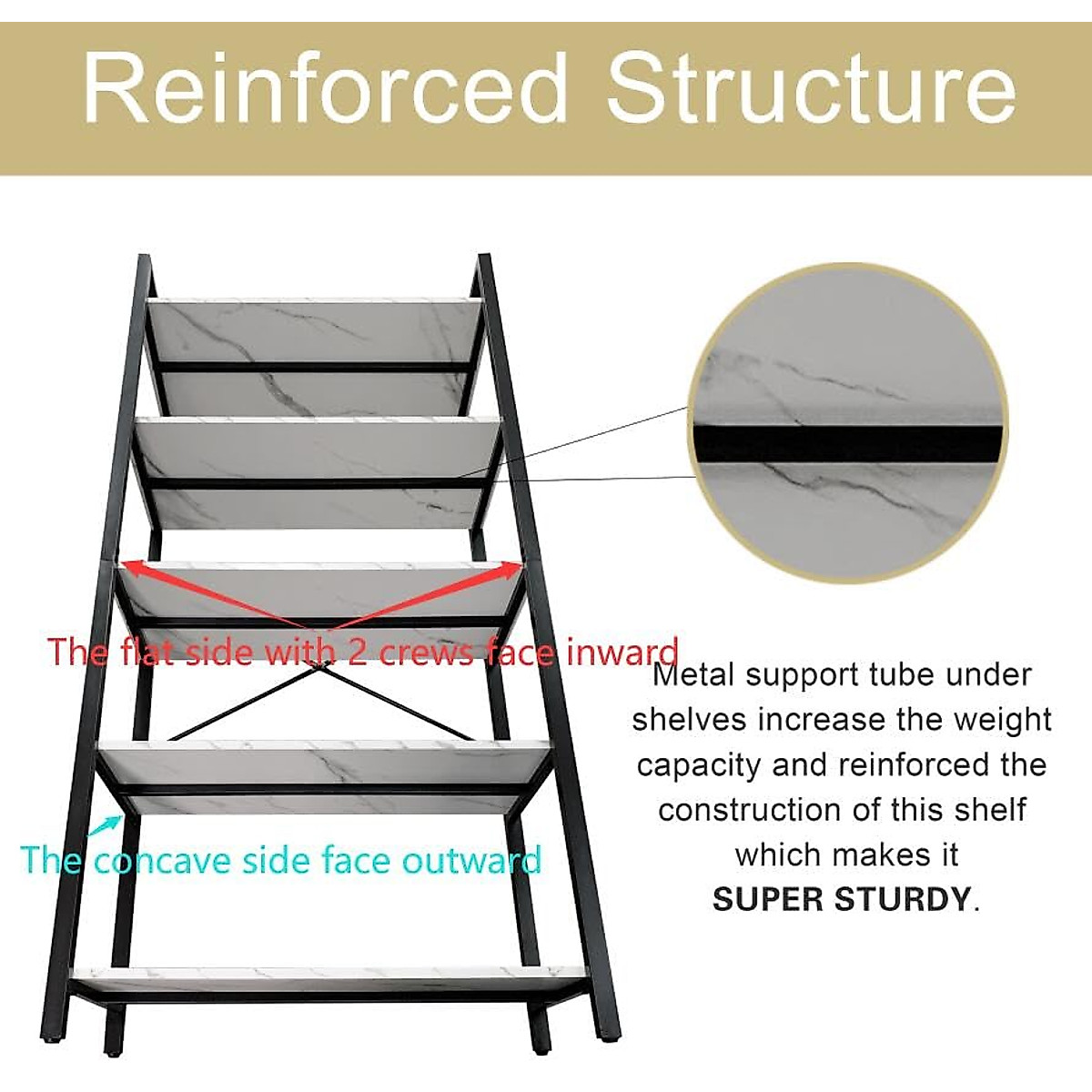 AT-VALY Modern Bookshelf,5-Tier Bookcase MDF Shelving Unit and Metal Frame,Etagere Bookcase for Home Office,Living Room (Black)