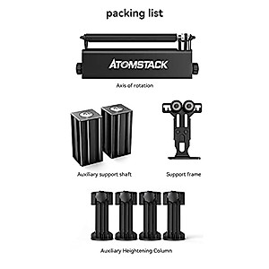 ATOMSTACK R3 Pro Engraver Rotary Roller, Engraver Y-axis Rotary Roller for 360° Engraving Cylindrical Objects with 4 Heightening Columns, 2 Support Shaft and 1 Support Frame