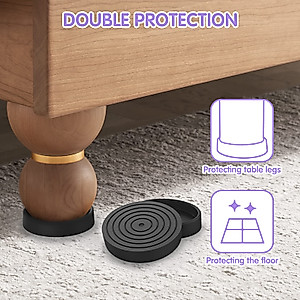 Furniture Coasters, Furniture Caster Cups - Non Slip Furniture Pads Hardwoods Floors - Non Skid Furniture Grippers, Round Silicone Furniture Feet Caps, (Black, 8Pcs 2")