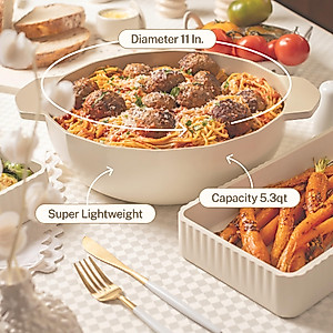 Cravings by Chrissy Teigen The Perfect Pan Dutch Oven with Lid 5.3 Quart, Matte Enamel Finish, Stainless Steel Knob, Steamer Basket Included, Oven Safe up to 450°F