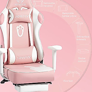 JOYFLY Pink Gaming Chair, Gamer Chair with Footrest for Girls Ergonomic Racing Style Computer PC Office Chair with Bunny Ears for Adults Teens, Headrest and Lumbar Support, 350lbs, Gift, Pink