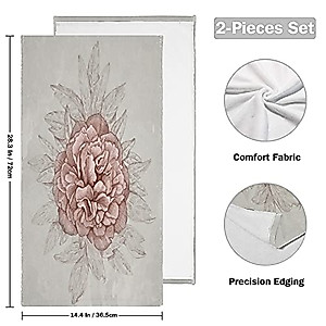 ALAZA Hand Towels 2 Packs, Vintage Peony Flower Kitchen Dish Bathroom Towels Kitchen Face Wash Cloths, 28 x 14 inch