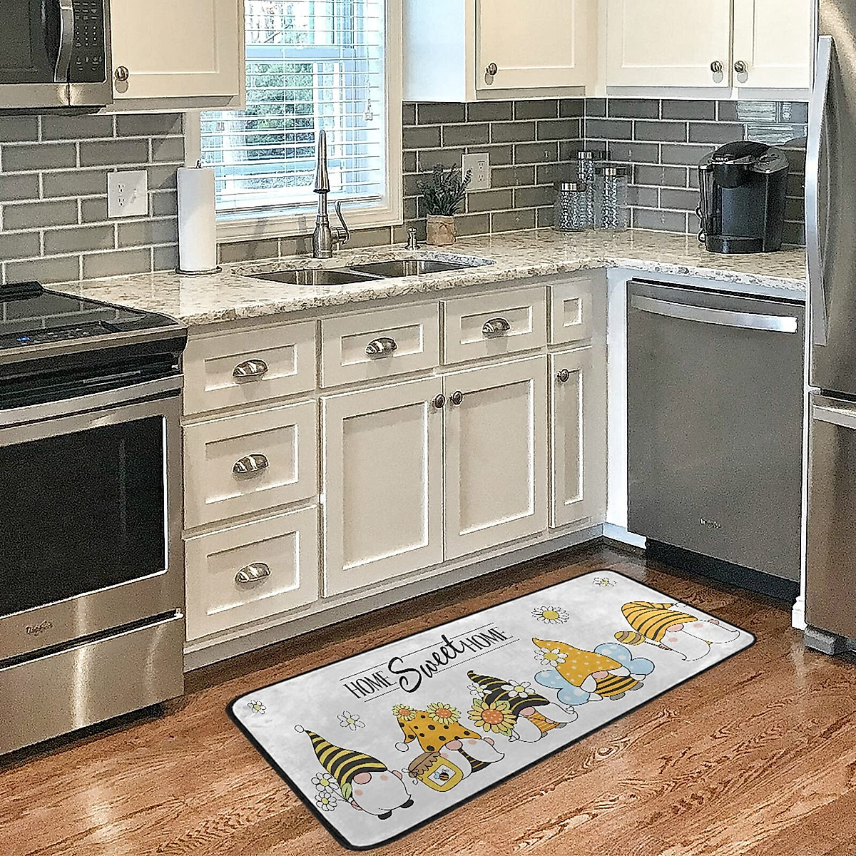 Sunflowers Bee Gnomes Kitchen Rug Spring Summer Autumn Kitchen Mat Runner Rugs Non Slip Floor Door Mats Soft Doormat Carpet Home Decor 39 X 20 Inch