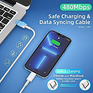 3-Pack iPhone 14 13 12 11 Fast Charger [Apple MFi Certified] 10FT iPhone Fast Charging 20W PD USB C Wall Charger Block USB C to Lightning Cable Fast Chargers for iPhone 14Pro/13Pro/12 Pro/11Pro/XS/XR