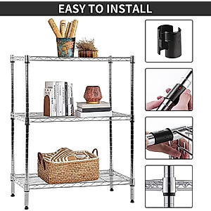 Dlewmsyic Small Storage Shelves, 3-Tier Metal Shelf Height Adjustable 23Lx13.2Wx30.2H 450lbs for Kitchen Pantry Office Rack, Chrome Wire Shelving Unit