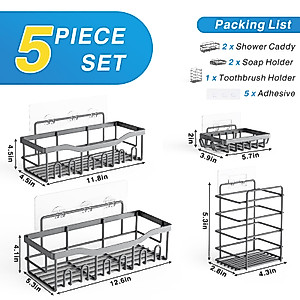 Shower Caddy 5 Pack,Adhesive Shower Organizer for Bathroom Storage&Home Decor&Kitchen,No Drilling,Large Capacity,Rustproof Stainless Steel Bathroom Organizer,Shower Shelves for Inside Shower-Larger