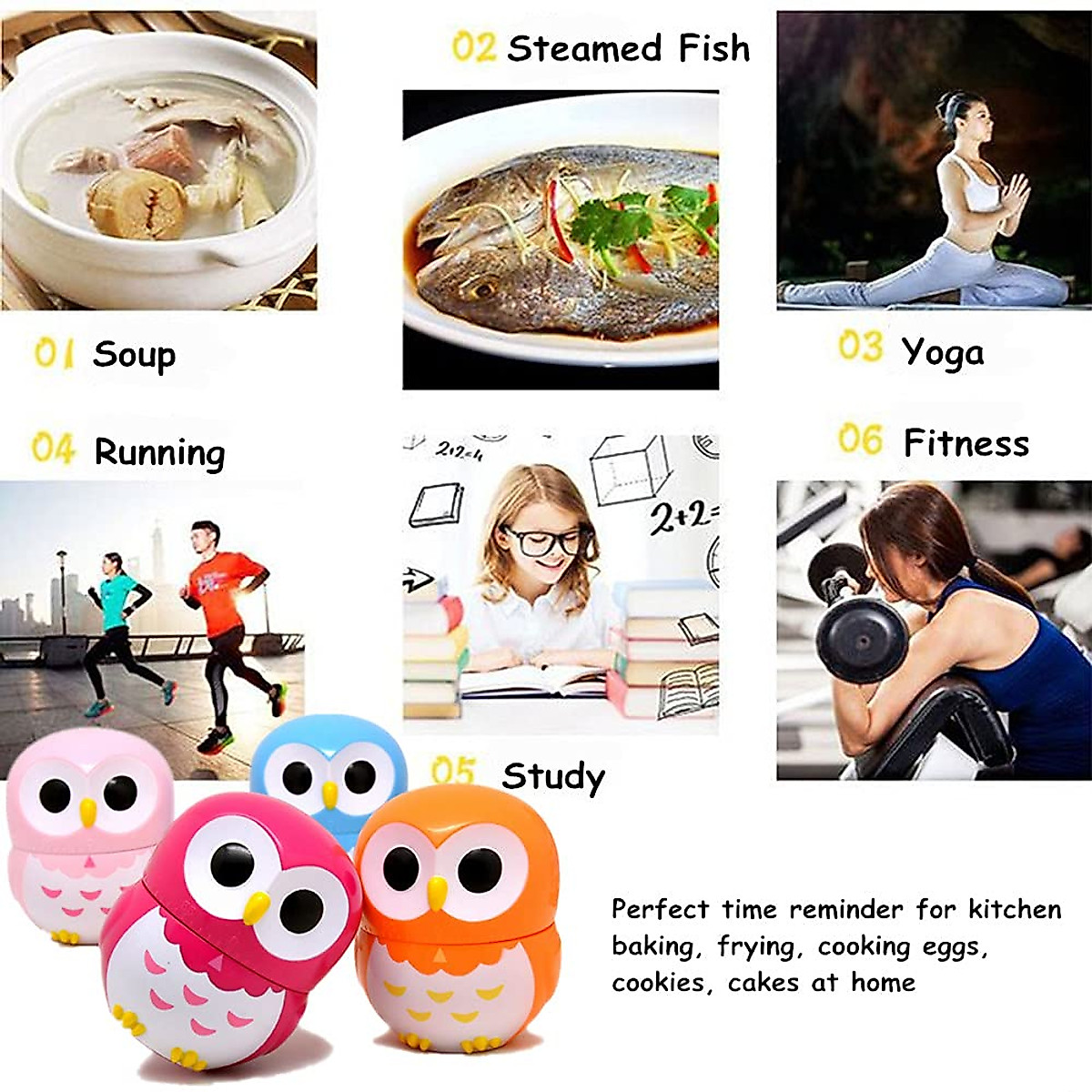 Cute Owl Shape Kitchen Manual Timer Mechanical Home Cooking Counters Clock Alarm Clock Portable Alarm Clock Kitchen Cooking Tool(Rose)