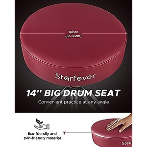 Starfavor Drum Throne Adjustable, Drum Stool Padded Drum Seat, Rotatable Drum Chair with Double Braced Anti-Slip Feet, Crimson Color, Red, ST-650 Stone