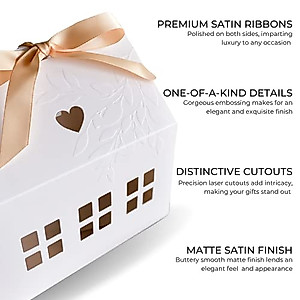 Karentology- 20 Pcs House Shaped Gift Boxes with Ribbons House Boxes for Treats, Treat Boxes for Dessert, Fancy Cookie Boxes for Gift Giving, White Gable Box, Gift Bag Bakery Boxes Party Favors