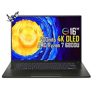 Acer Swift Edge 16" 4K OLED 400 nits Extremely Slim Laptop, 8cores AMD Ryzen7 6800U, Backlit KB, Fingerprint Reader, 100% DCI-P3, Windows11 Pro, w/HDMI (16GB RAM | 2TB SSD)