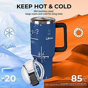 YTLKGFP 40 Oz Large Capacity Car Cup Math Formula Tumbler with Handle (Black) Straw Lid Insulated Stainless Steel Water Bottle Travel Mug Leak-proof Car Cup Keeps Cold Or Hot