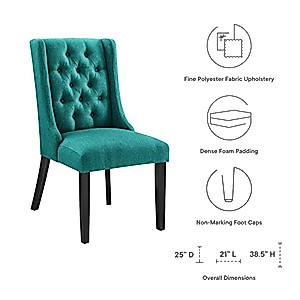 Modway Baronet Button Tufted Fabric Dining Chair, Set of 1, Teal