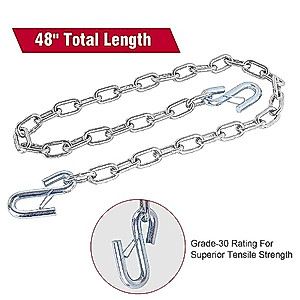 NBJINGYI 3/16" X 48" Trailer Safety Chain with Spring Clips Grade 30 with 2 S Hook 2PCS