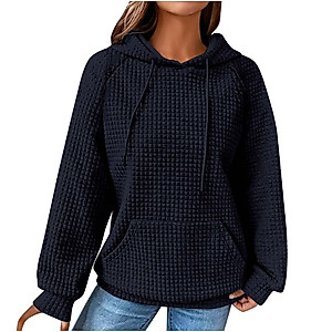 Ceboyel Women Waffle Knit Cute Hoodies Drawstring Pullover Sweatshirts Fashion Casual Sweaters Comfy Fall Clothes Outfits fall Outfits for Women for Work Navy Xl