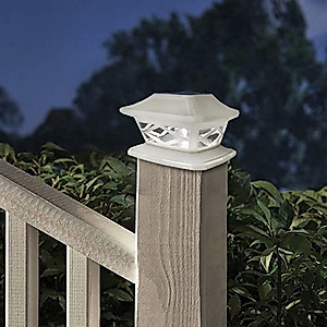 JOHOO Fence Post Cap Solar Lights, 2 PK Cool White LEDs Outdoor Deck Lamp Fits 4x4 5x5 6x6 Wooden Posts Waterproof for Deck, Patio, Garden, Yard Decoration