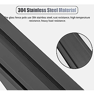 Glass Railing Post Black Metal Glass Railing Post for Indoor Outdoor, Heavy Duty Floor Standing Square Balustrade System with Base Cover, Deck Balcony Loft Guardrails