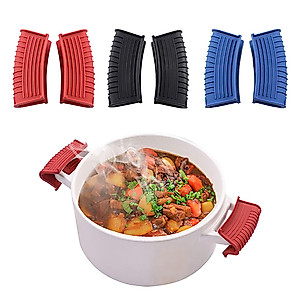 3 pcs Pot Side Handle Sleeve, Frying Pan Handle Covers Holders, Silicone Assist Hot Cookware Skillet Handle Covers Mitts, Cool Kitchen Gadget Anti Scalding Accessories(Black)